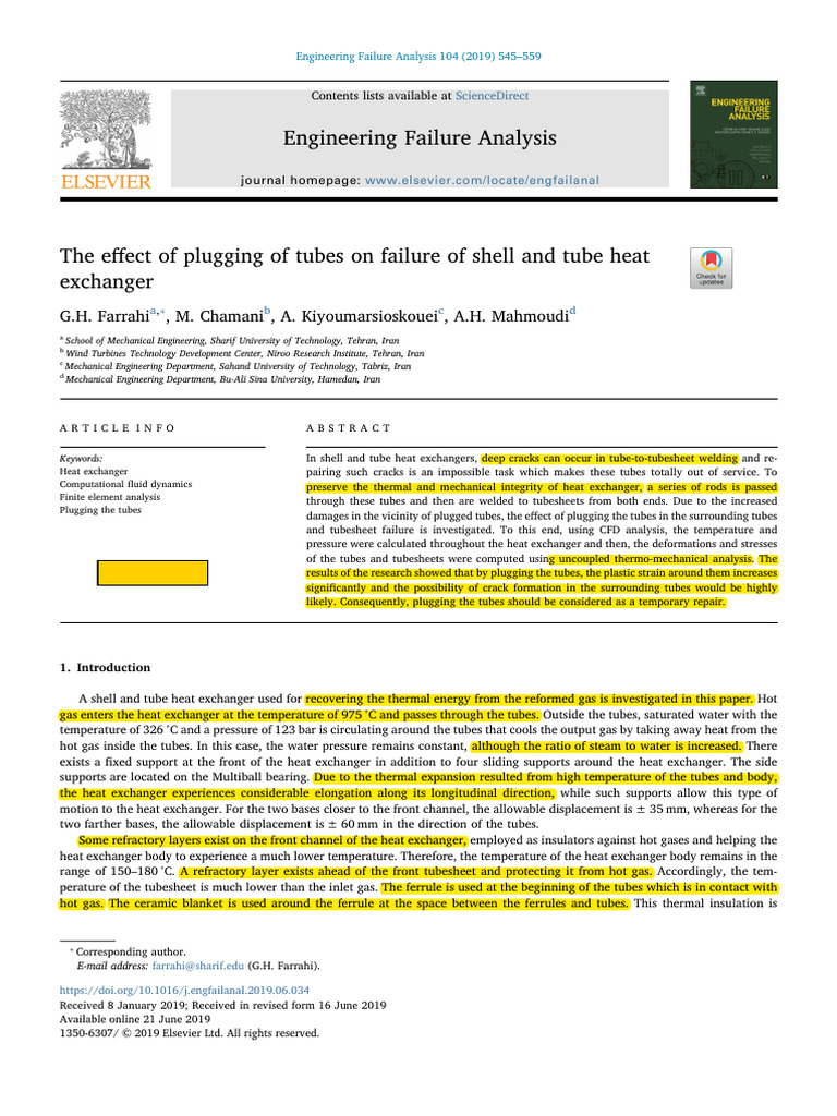 Impact of Tube Plugging on Heat Exchanger Failure | PDF | Fluid ...