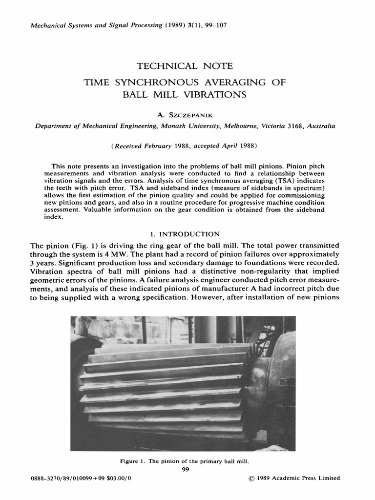 Time Synchronous Averaging of Ball Mill | PDF | Frequency | Pitch (Music)