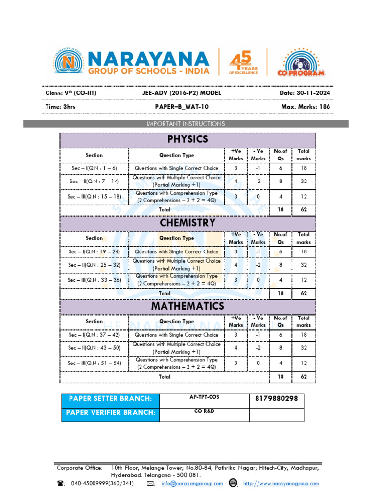 JEE-Advanced 2016 Physics Chemistry Math Paper | PDF | Force | Heat