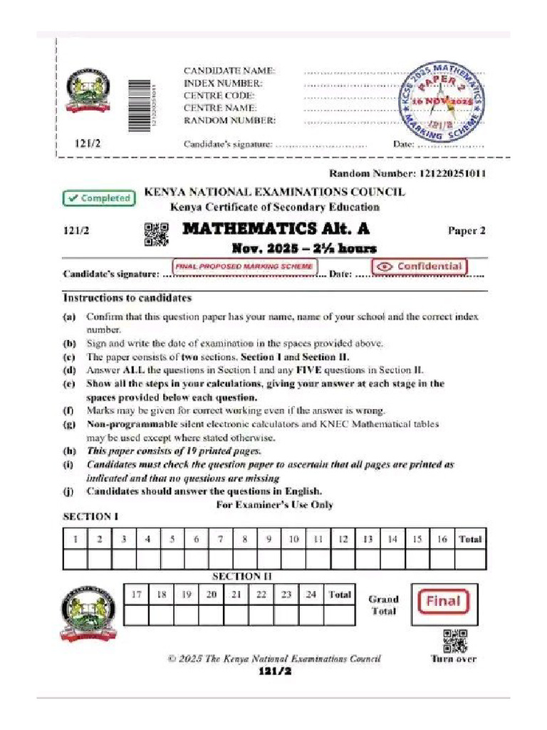 2025 KCSE Mathematics PP2 | PDF