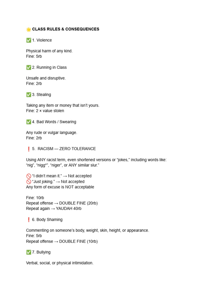 Class Rules and Consequences Guide | PDF