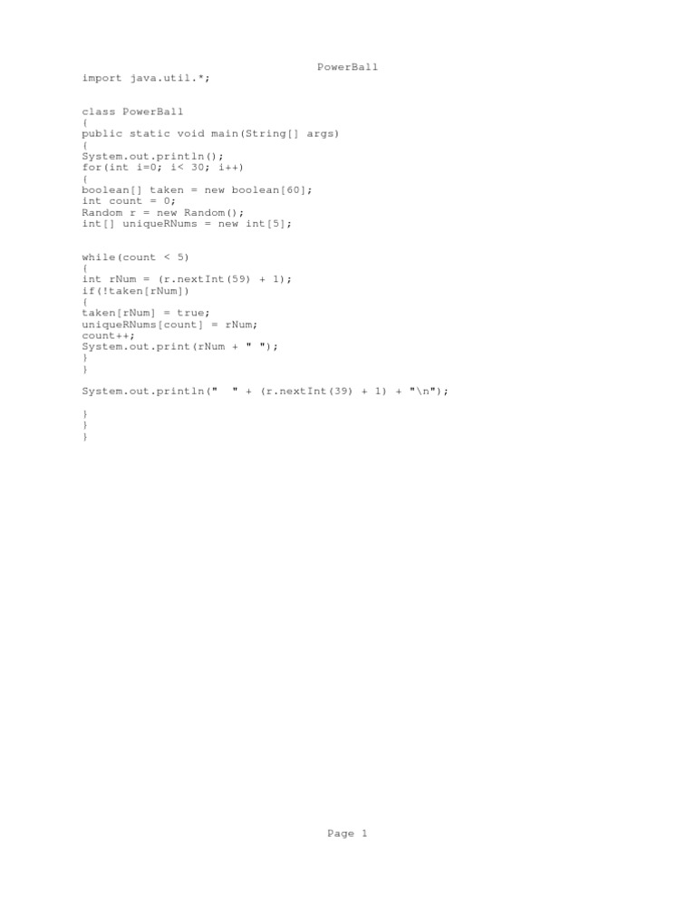 PowerBall Random Number Generator Code | PDF