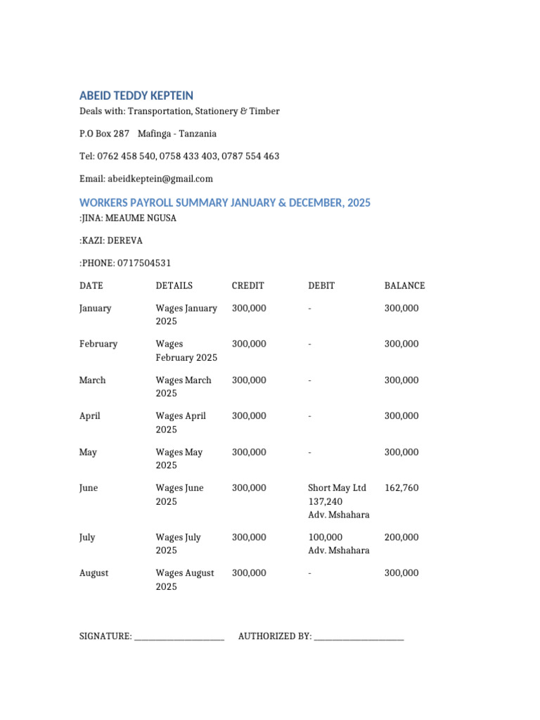 Workers Payroll Summary 2025 | PDF