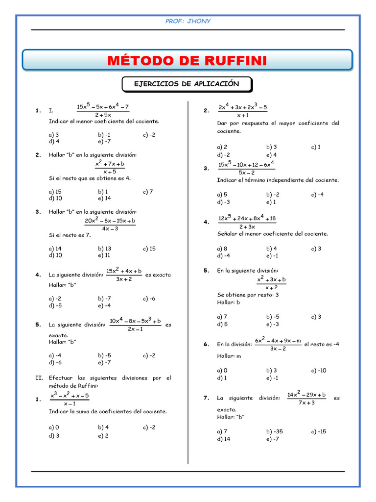 ALGEBRA TEMA 4 DIVISSION ALGEBRAICA METODO RUFFINI CICLO REPASO MASTER ...