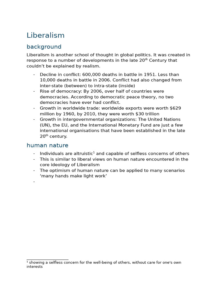 Understanding Liberalism in Global Politics | PDF