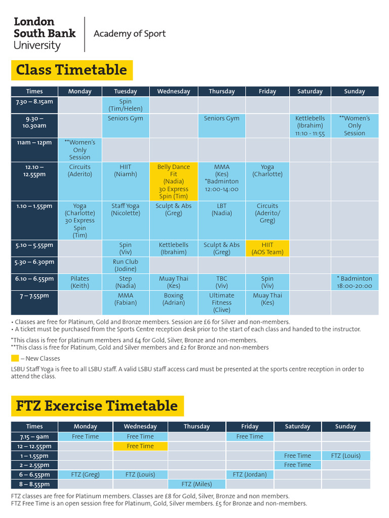 Weekly Fitness Class Schedule | PDF | Management Of Obesity | Physical ...