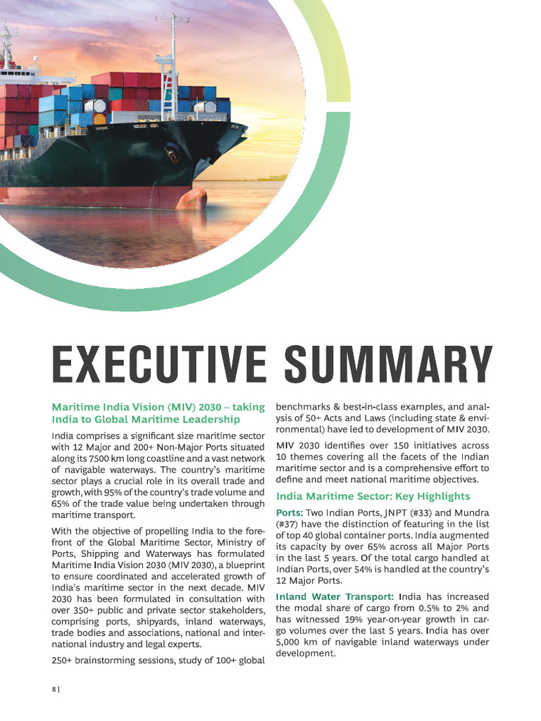 Maritime India Vision 2030 - Executive Summary | PDF