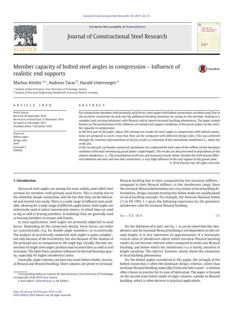 Bolted Steel Angles in Compression Analysis | PDF | Buckling ...