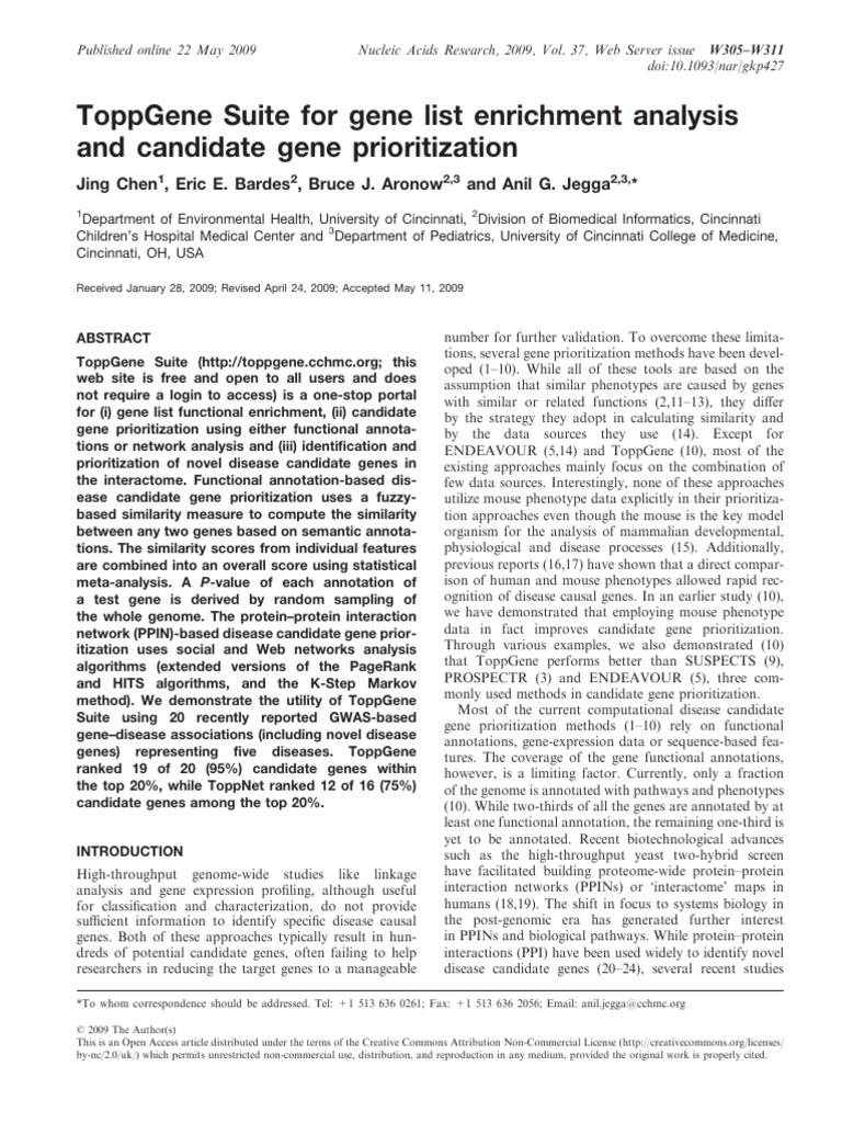 NAR Toppgene Paper | PDF | Gene | Protein–Protein Interaction