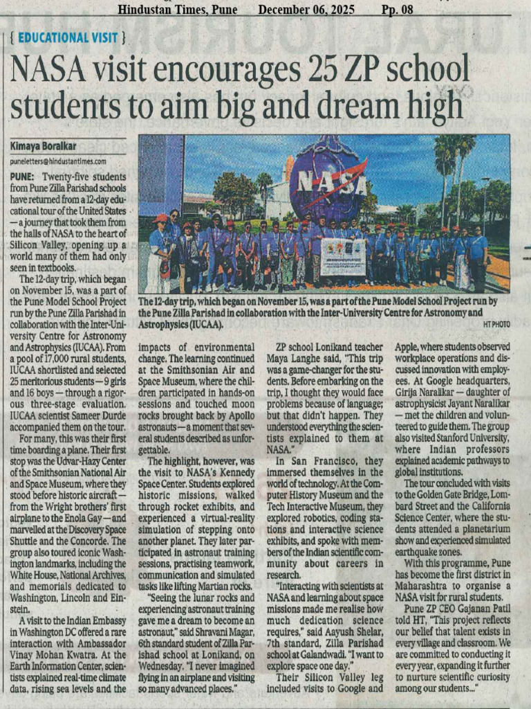 ZP Schools IUCAA NASA HindustanTimes 06december2025 Pp08 | PDF
