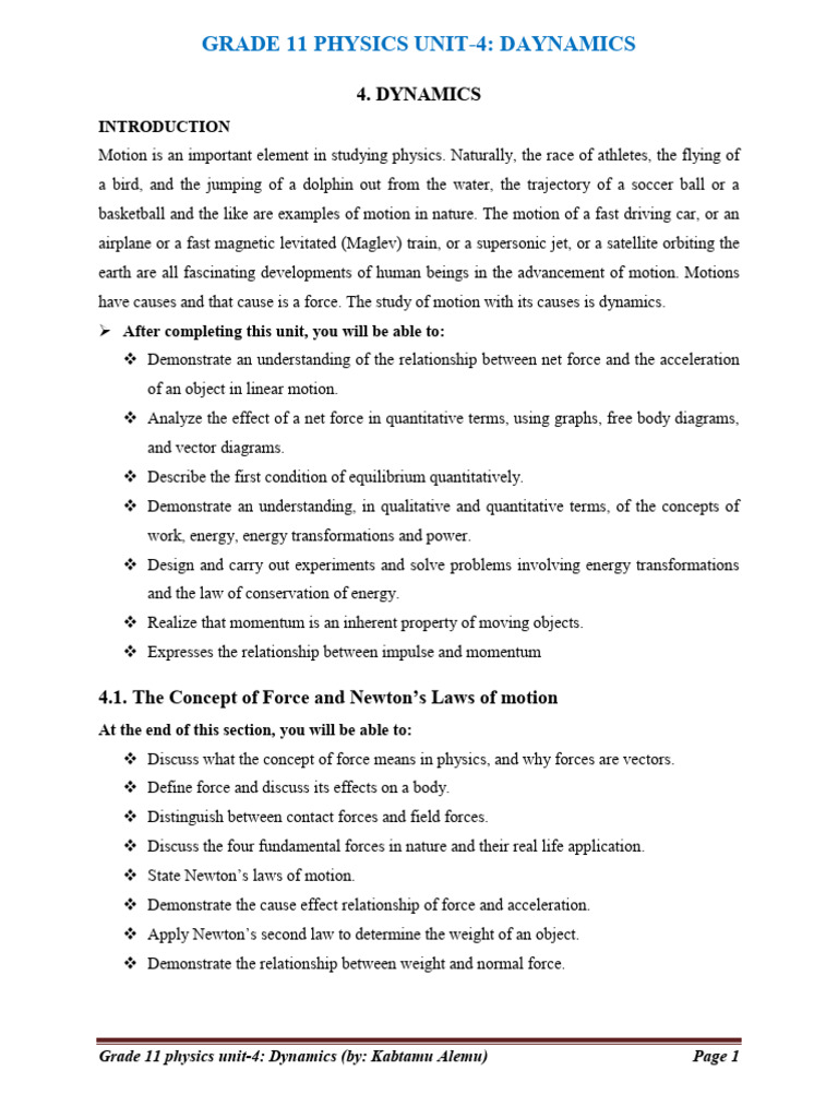 Grade 11 Physics: Dynamics Overview | PDF | Force | Friction