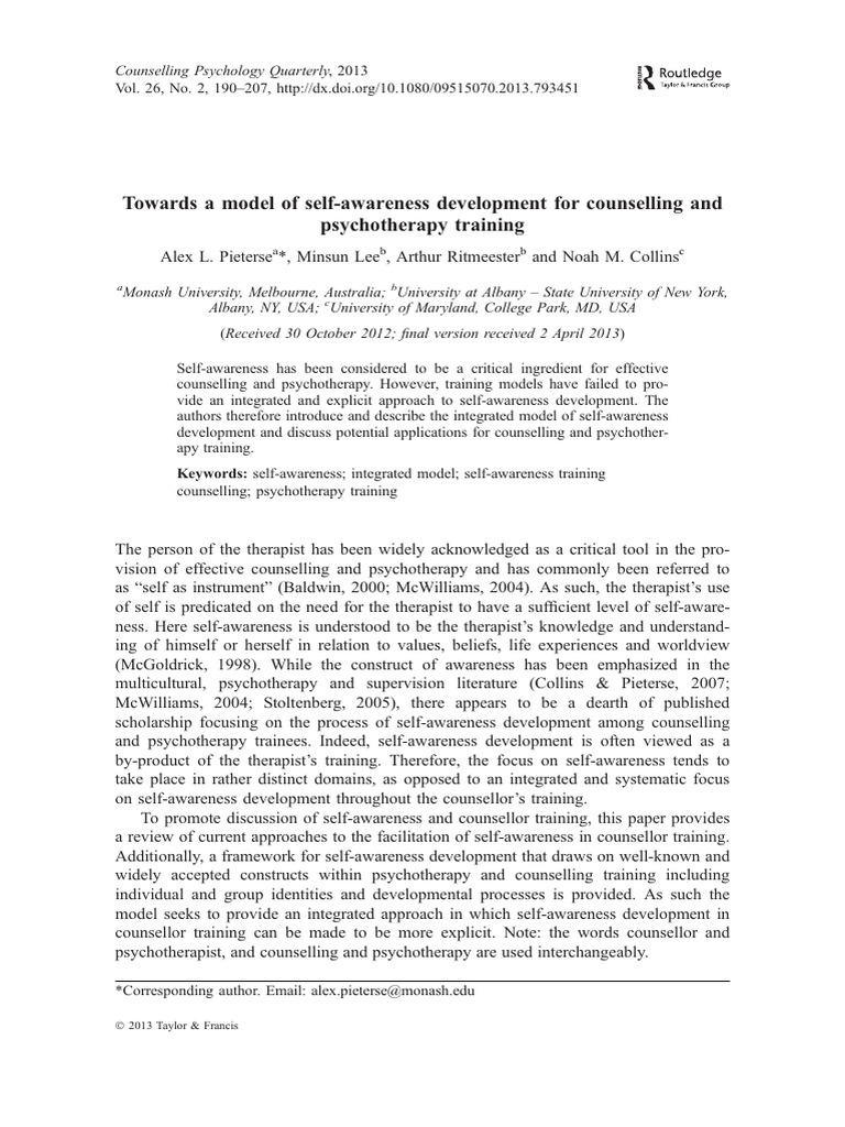 Integrated Model for Self-Awareness in Therapy | PDF | Psychotherapy ...