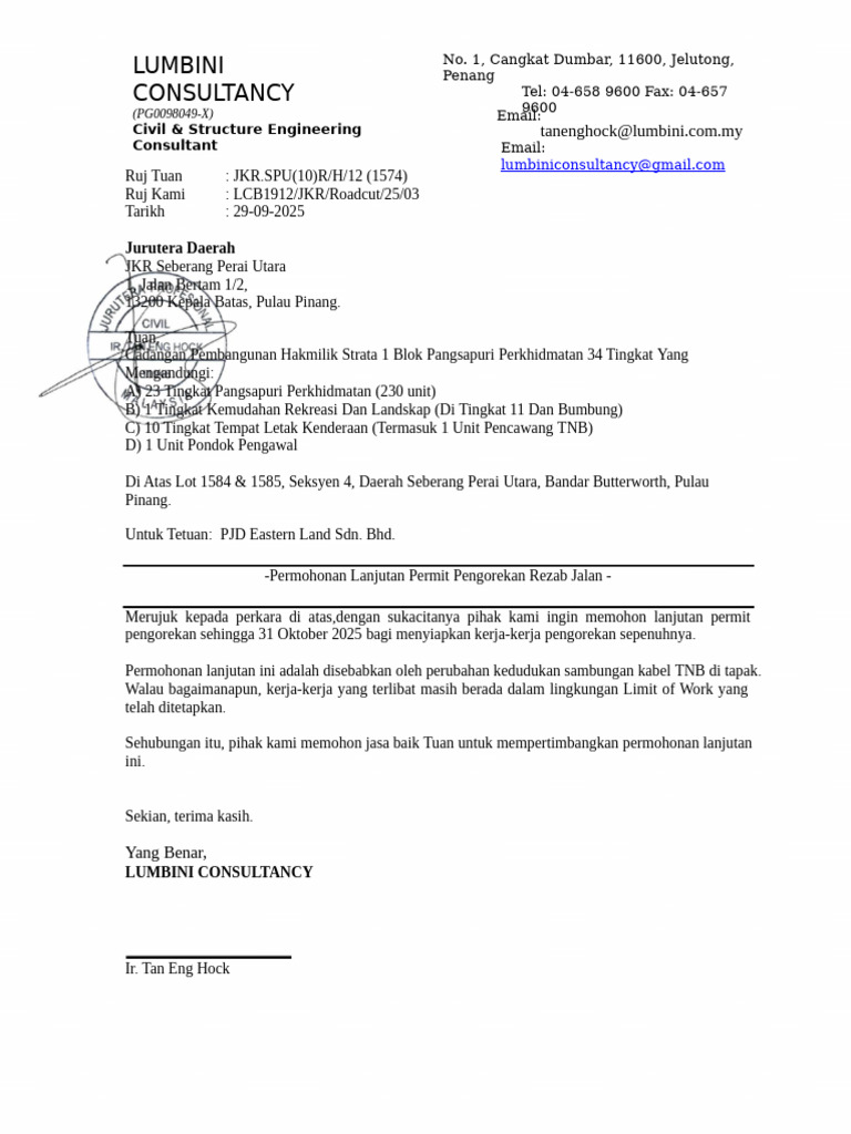 2025-09-29_JKR Lanjutan Permit Pengorekan (TNB) A | PDF