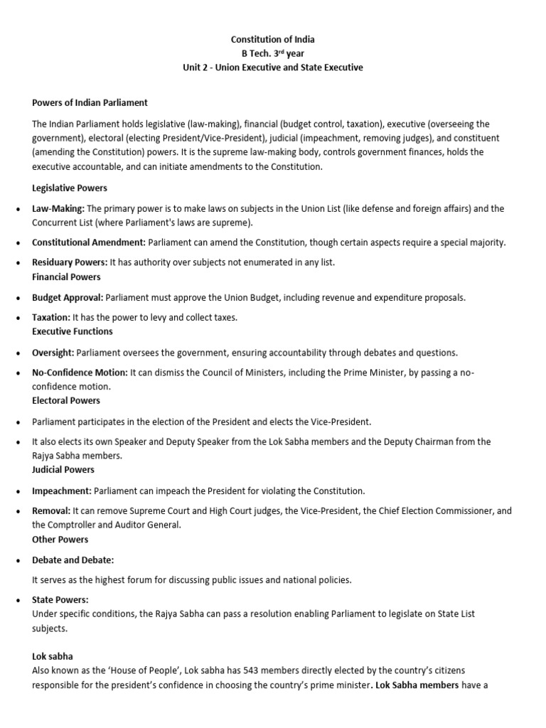 Coi Unit 2 Notes | PDF | Impeachment | Royal Assent