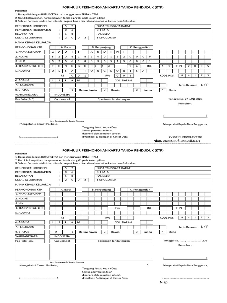 Panduan Permohonan KTP Tonggorisa | PDF
