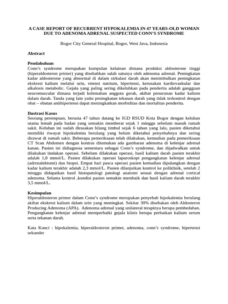 Hipokalemia Recurrent: Kasus Adenoma Adrenal | PDF