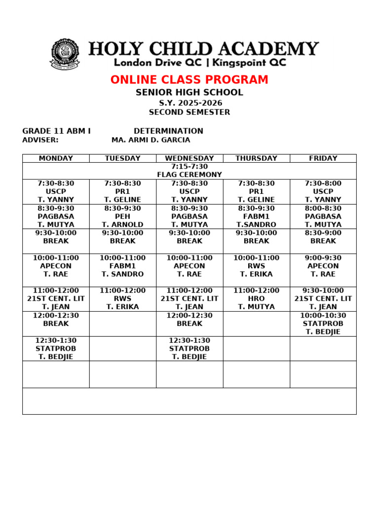 Online Class Program SHS 2ND Sem | PDF