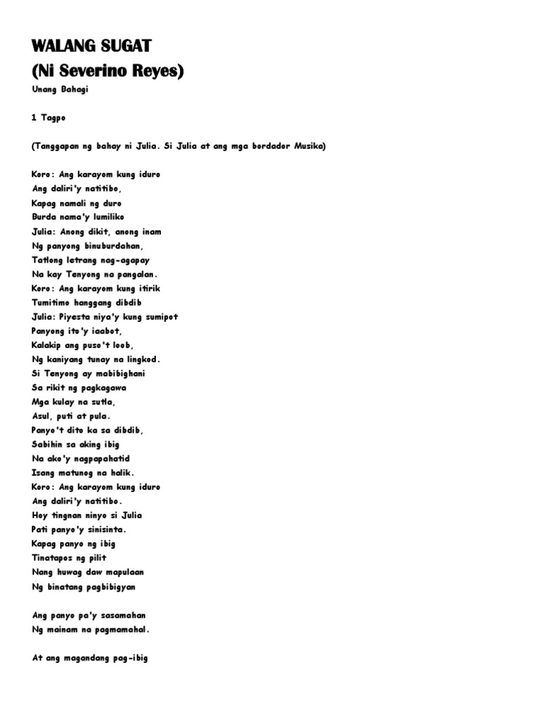 WALANG SUGAT Ni Severino Reyes | PDF