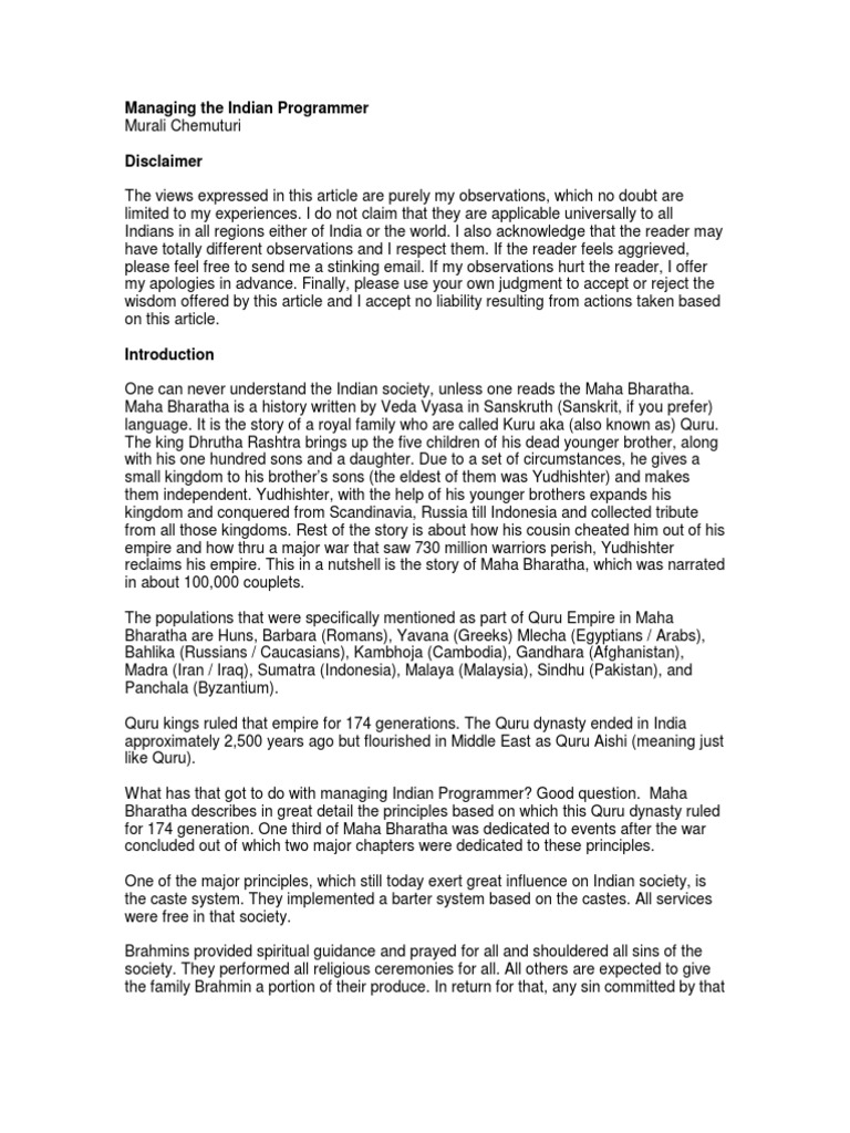 Managing The Indian Programmer | PDF | Hindu | Caste