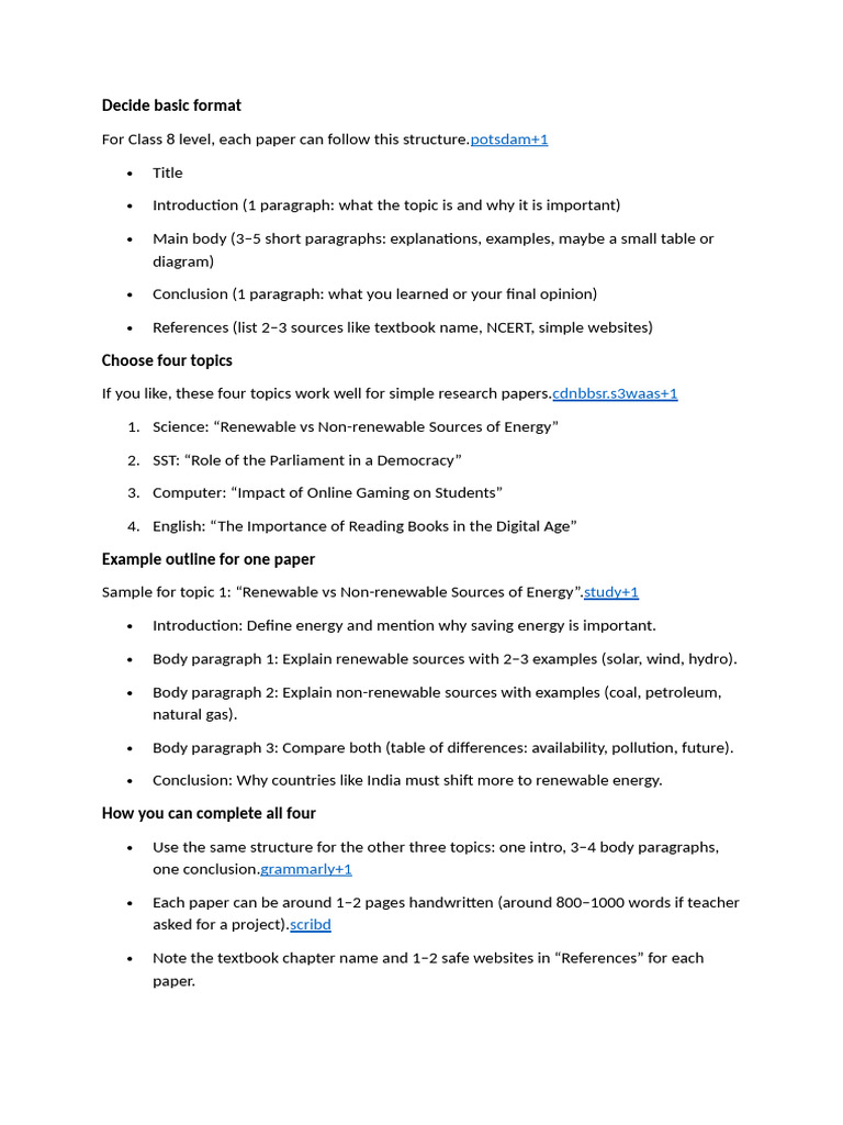 Class 8 Research Paper Format Guide | PDF