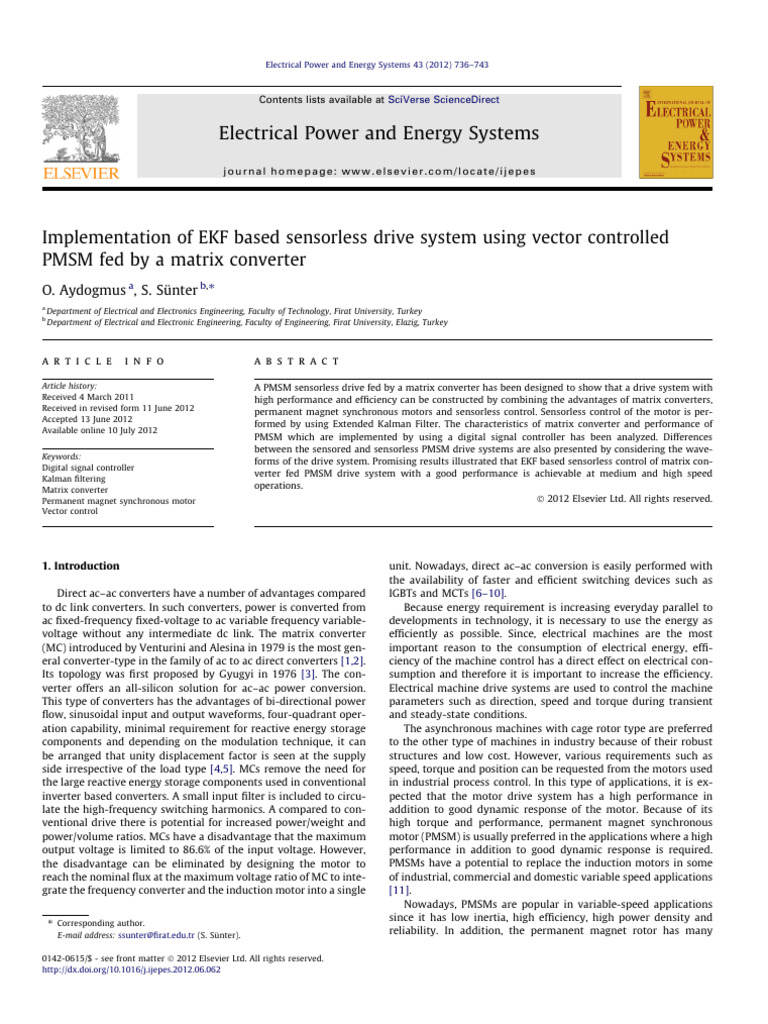 Implementation of EKF Based Sensorless Drive System Using Vector ...