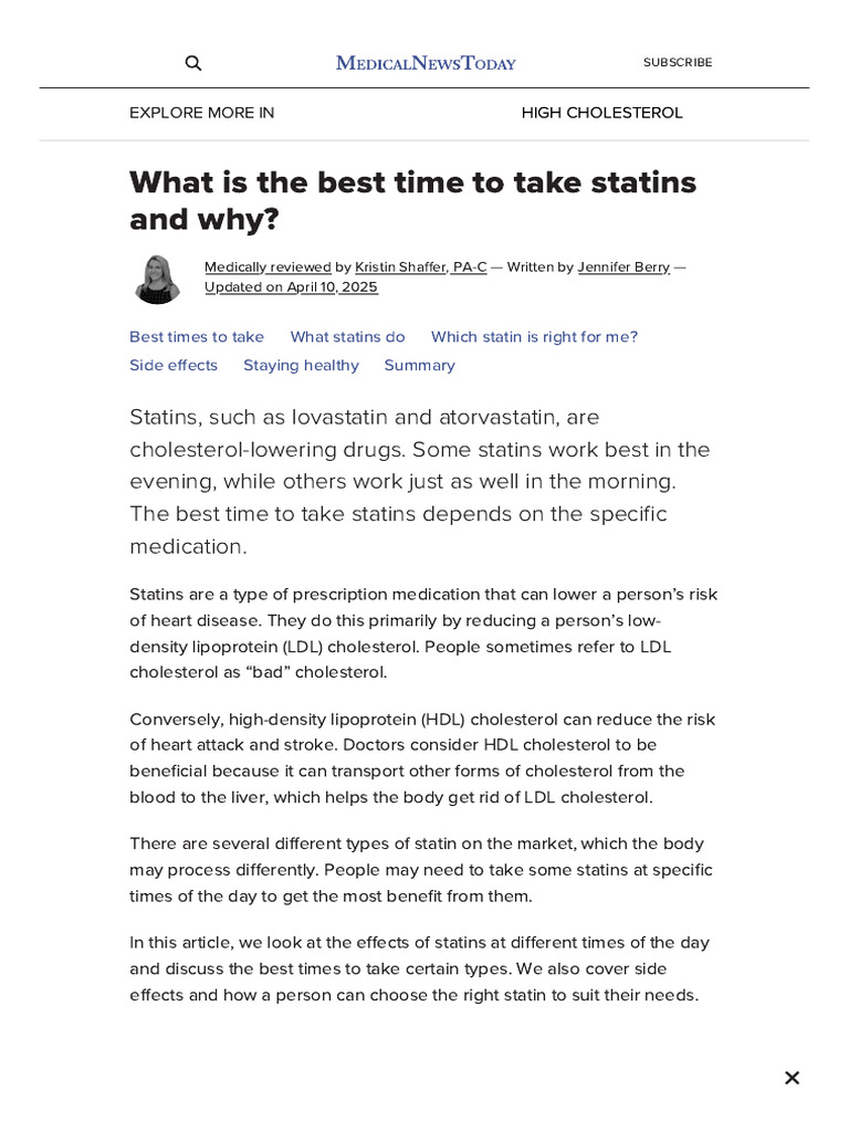 What is the Best Time to Take Statins_ Types and Effects | PDF | Statin ...