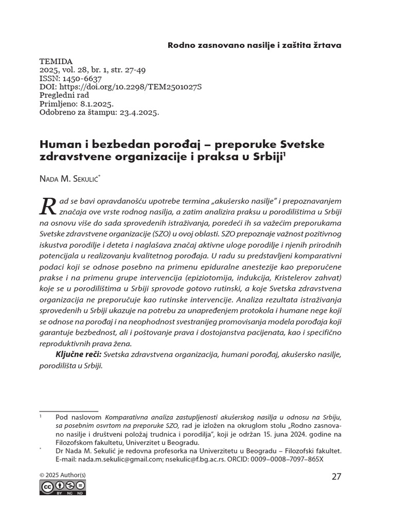 Human I Bezbedan Porođaj - Preporuke Svetske Zdravstvene Organizacije I ...