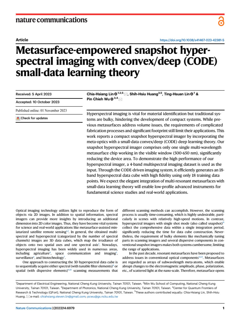 [2023] - [Chia-Hsiang Lin] - Metasurface-empowered Snapshot ...