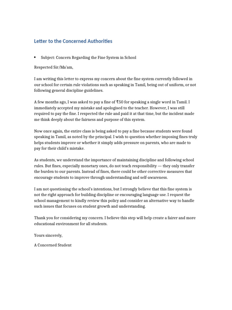 Letter Regarding Fine System | PDF