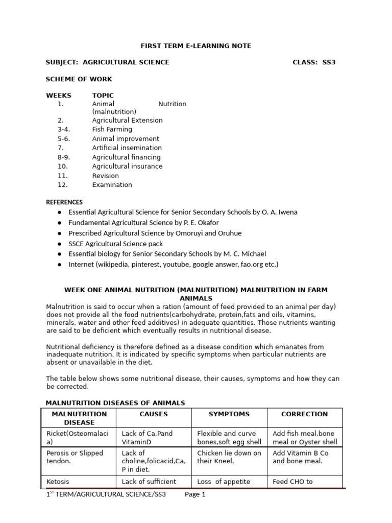 SS3 Agricultural Science E-Learning Notes | PDF | Nutrients | Nutrition