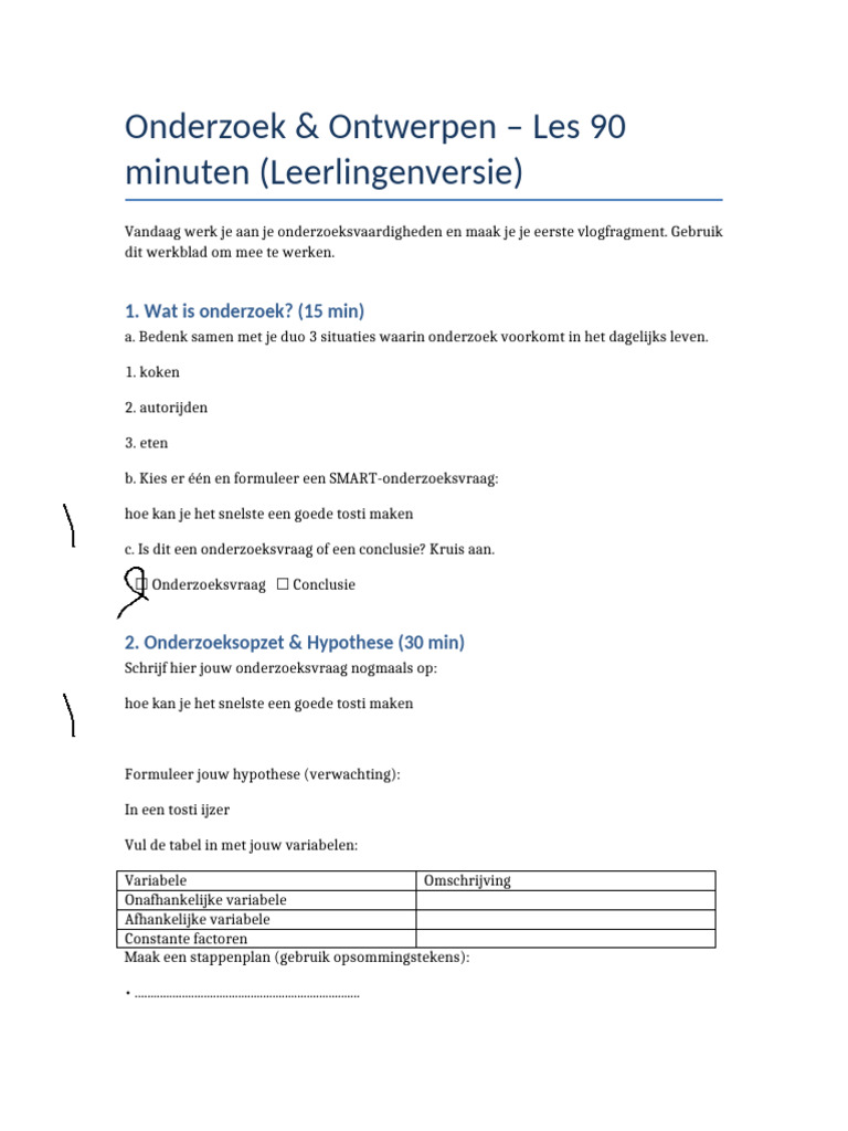 Leerlingenwerkblad - 90min - Onderzoek - Ontwerpen Aangepast Voor Week ...