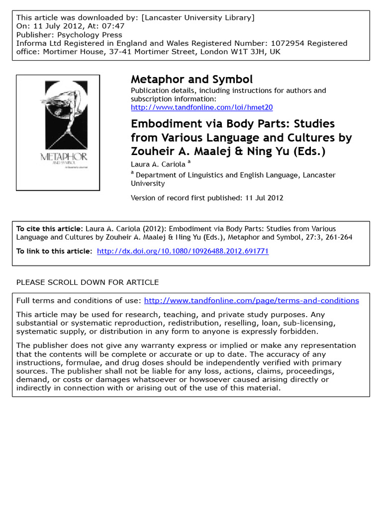 Embodiment in Language and Culture Studies | PDF | Embodied Cognition ...