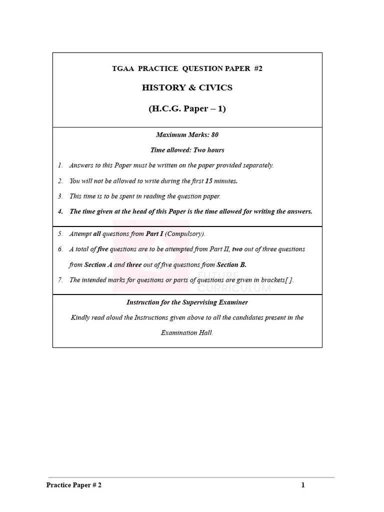 History & Civics Practice Paper #2 | PDF | Government