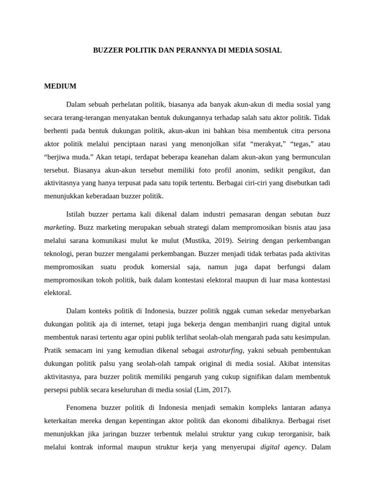 Peran Buzzer Politik di Media Sosial | PDF