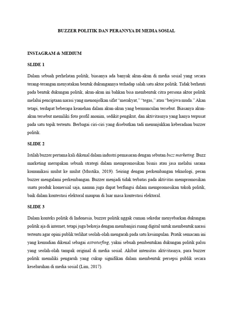 Peran Buzzer Politik di Media Sosial | PDF