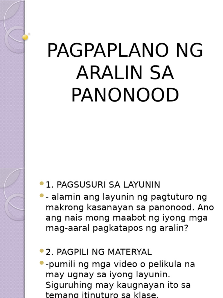 Pagpaplano Ng Aralin Sa Panonood | PDF