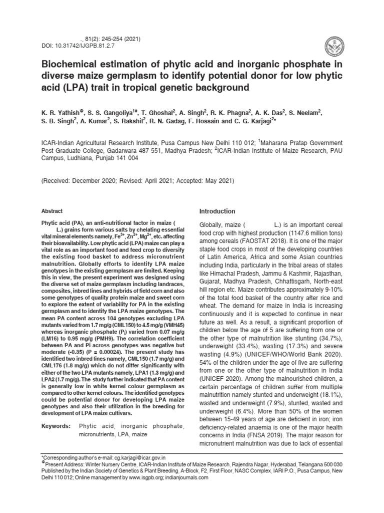 2021-Biochemical Estimation of Phytic Acid and Inorganic Phosphate in ...