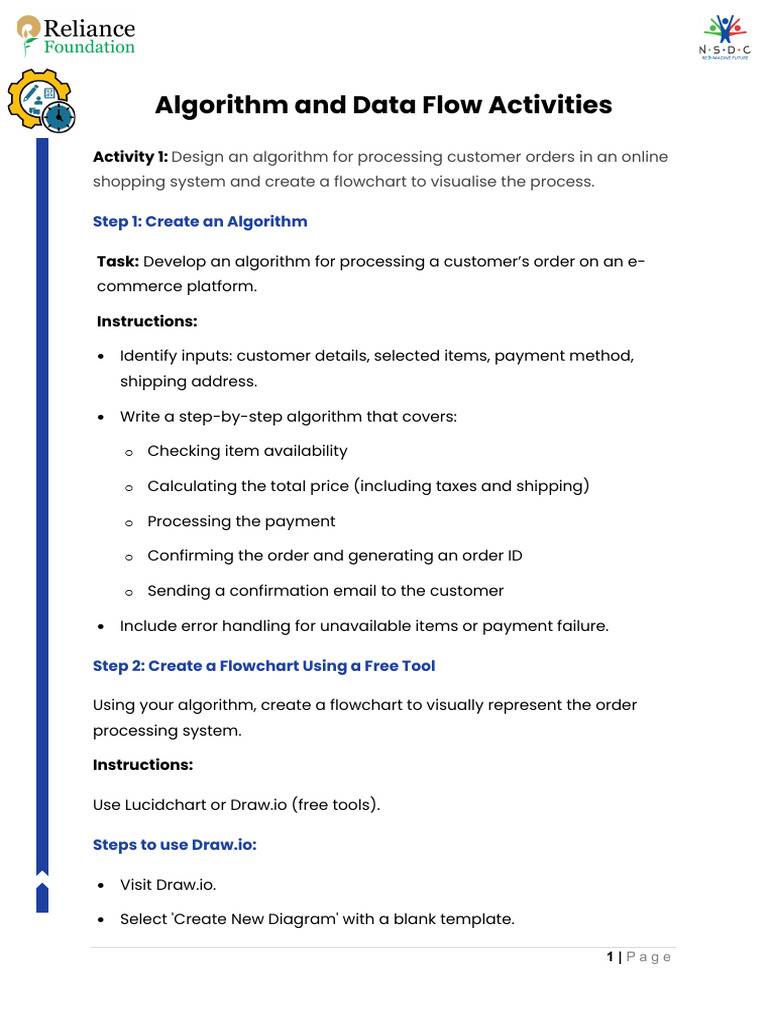 Algorithm and Data Flow Activities | PDF | Algorithms | Information Science