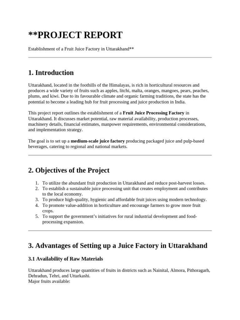 Fruit Juice Factory Project in Uttarakhand | PDF | Juice | Diet & Nutrition