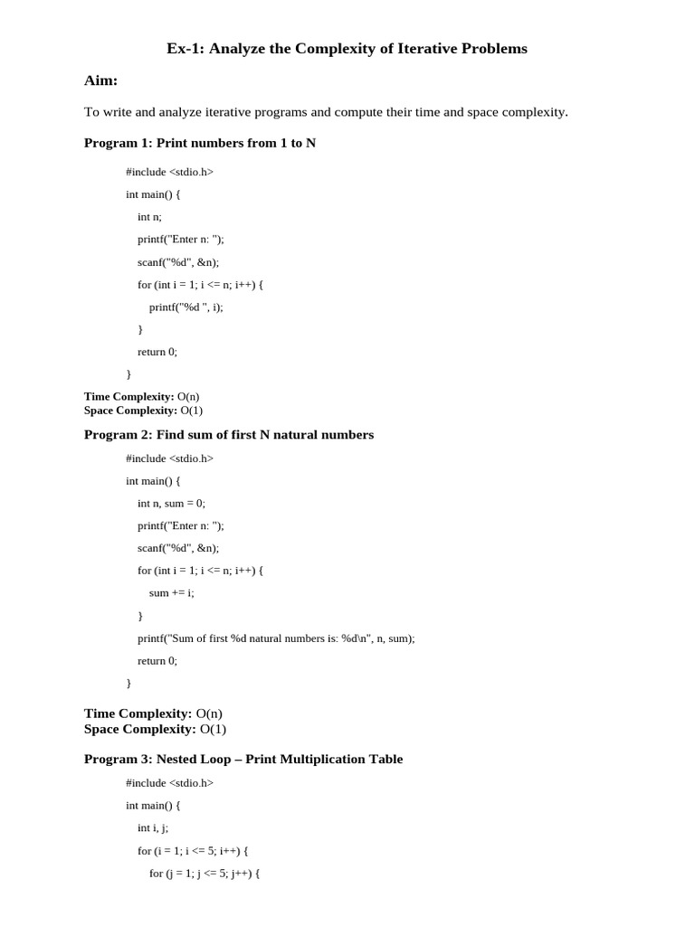 Ex-1-Analyze The Complexity of Iterative Problems | PDF | Algorithms ...