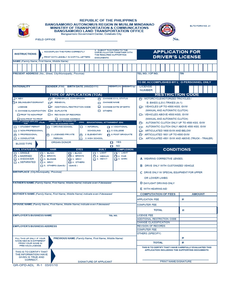Bangsamoro Lto-Adl Form | PDF | Traffic | Land Vehicles