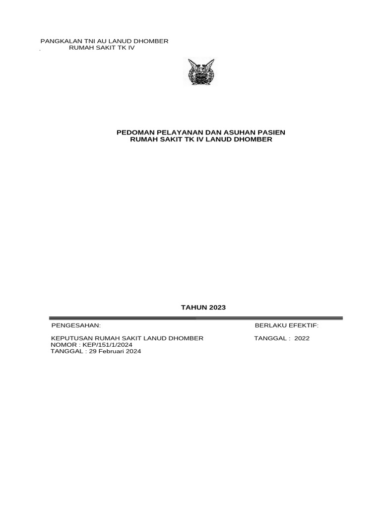 Pedoman Pelayanan RS Tk IV Lanud Dhomber | PDF