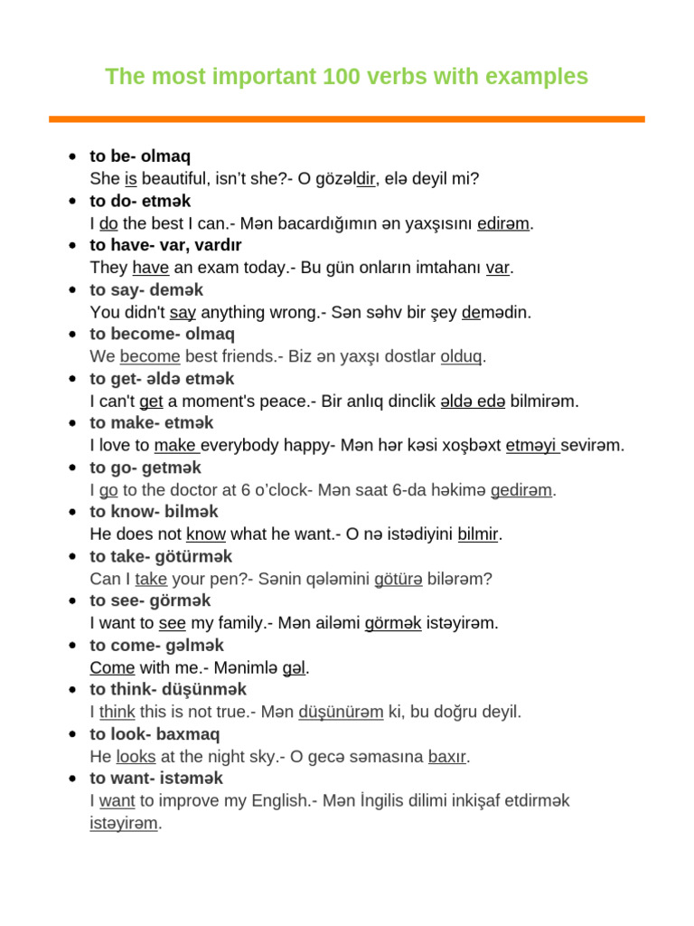 The Most Important 100 Verbs | PDF