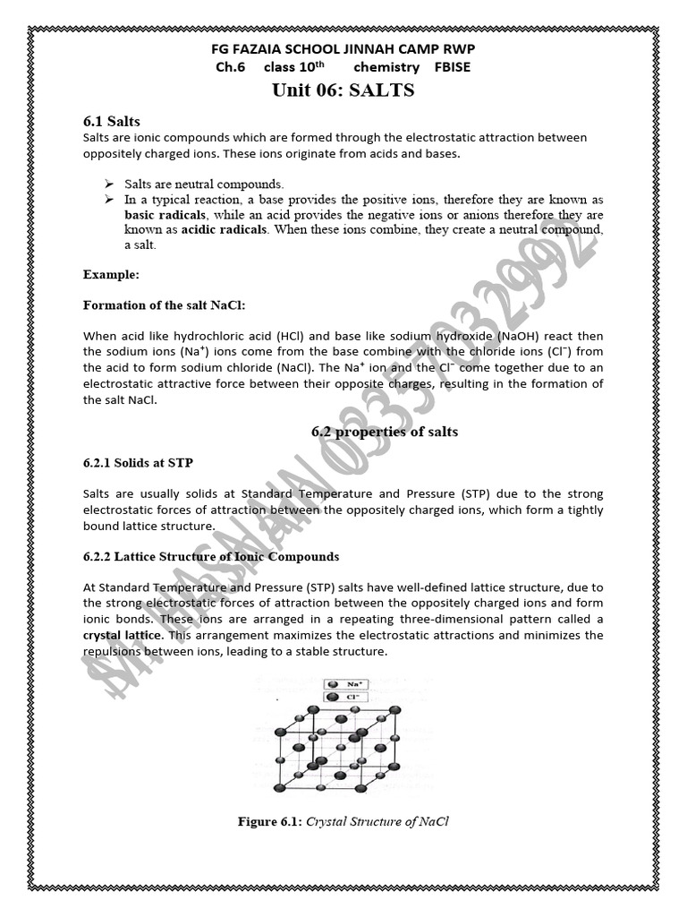 Chemistry Unit 6(1)(1) | PDF | Salt (Chemistry) | Ion