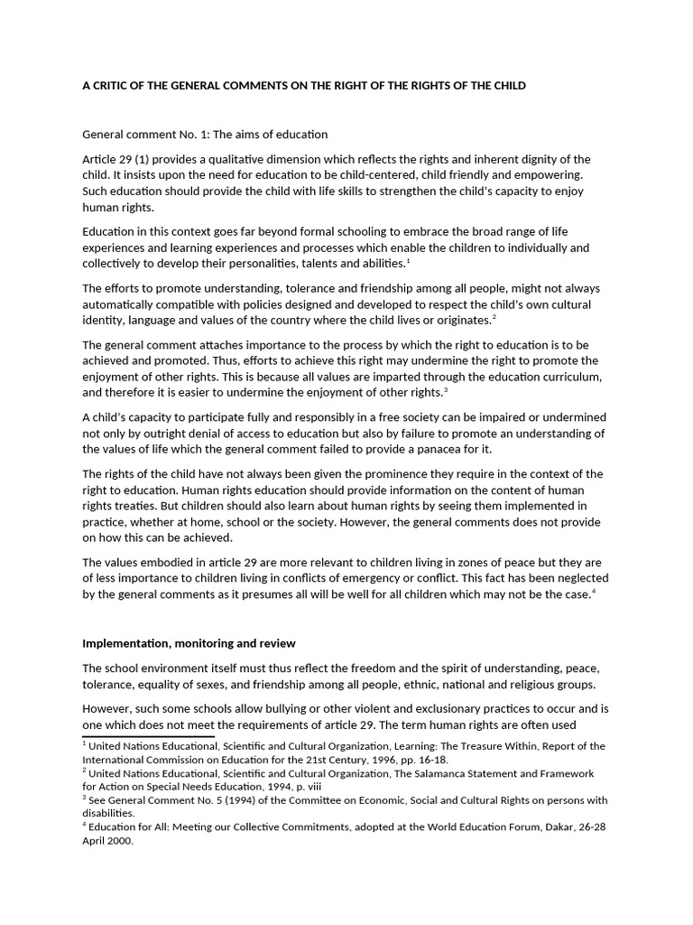 A CRITIC OF THE GENERAL COMMENTS ON THE RIGHT OF THE RIGHTS OF THE ...