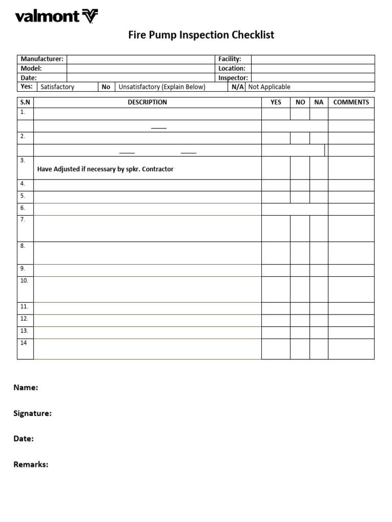 Updated Fire Pump Checklist | PDF