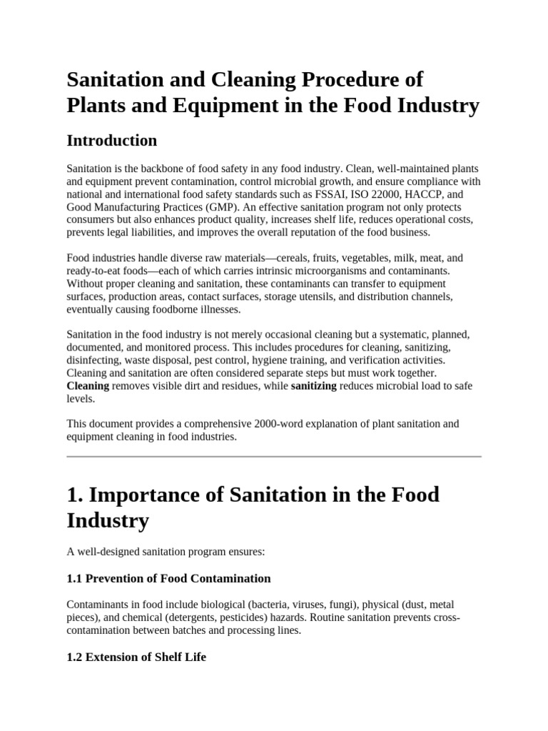 Food Industry Sanitation Procedures Guide | PDF | Disinfectant | Food ...