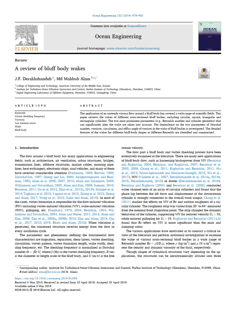 Review of Bluff Body Wake Dynamics | PDF | Vortices | Reynolds Number