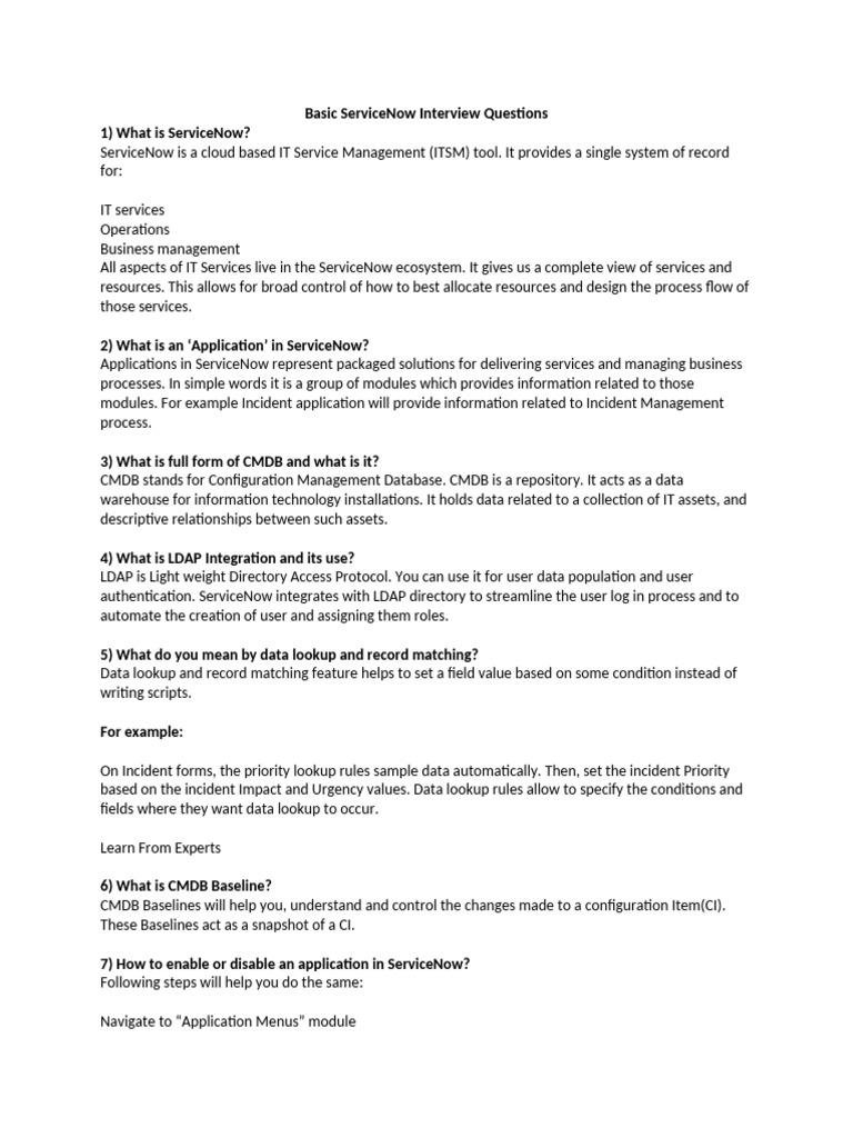Essential ServiceNow Interview Questions | PDF | Html | Table (Database)