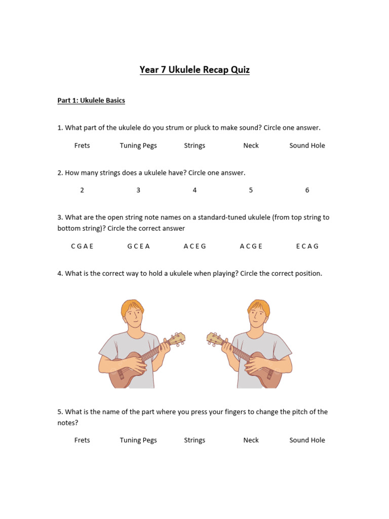 Y7 Ukulele Recap Quiz | PDF | String Instruments | Guitar Family ...